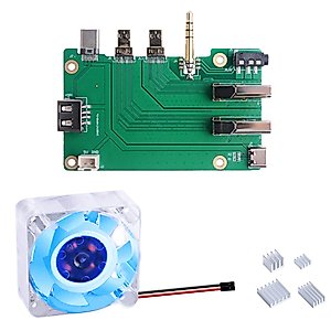 GeeekPi Set-Top Box Kit for Raspberry Pi 4, Pi 4 Extension Board with 4010 Fan 5V (Blue LED Light) + 4PCS Aluminum Heatsinks for Raspberry Pi 4 Model B