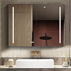 Liviza 40in. W x 30 in. H LED Rectangular Aluminum Alloy Recessed or Surface Mount Medicine Cabinet with Mirror, Lighted Medicine Cabinets for Bathroom W/Storage Shelves, Dimmable Light