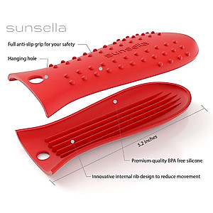 Sunsella Silicone Cast Iron Potholder Set - Hot Handle Holder with 2 x Pan Scrapers & Silicone Hot Pad