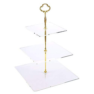Jusalpha 3 Tier Acrylic Square Cupcake Stand, Dessert Display Tower (Gold Version 2, 1) 3SG-V2