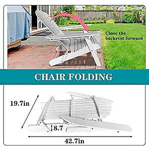 BSTOPHKL Adirondack Chair - Set of 2 Folding Wooden Adirondack Lounger Chair, Outdoor All-Weather Fire Pit Chairs Seating Accent Furniture Wood Chairs for Garden Backyard Lawn (White)