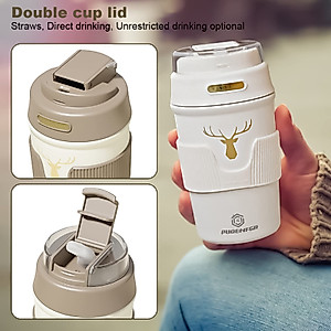 PUOENFGR Insulated Stainless Steel Water Bottle,Travel Coffee Mug,New Free Sip 14oz.Food Grade 316 Stainless Steel with Straw Cup Body,For Sports and Travel,Perfect For Gifts(Coffee Brown)