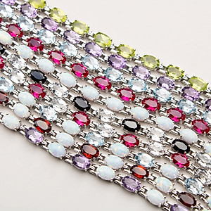 Silver Smile 925 Sterling Silver Opal Gemstone Bracelets Gift for Women Mom Wife and Girls|Attractive Tennis Bracelet in 7.25" Length with Secure Lock |Comes in a Suede Pouch