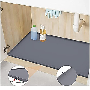 Under Sink Mat, 34"x22" Silicone Under Sink Mat for Kitchen, High Capacity Waterproof Under Bathroom Sink Mat, Side Water Leakage More Convenient