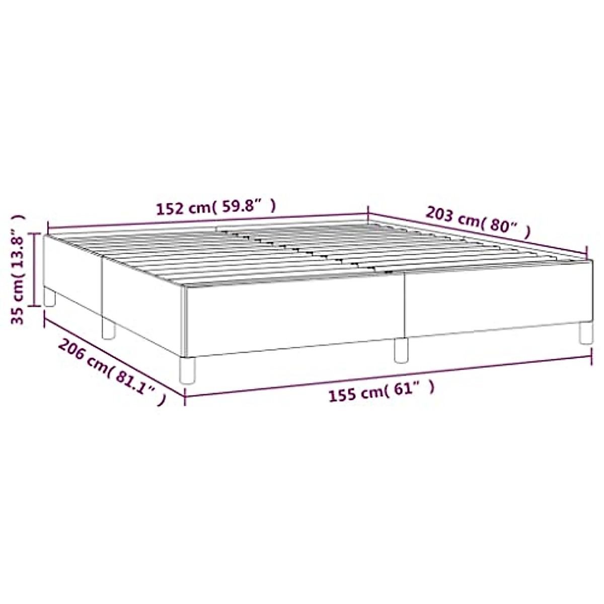 vidaXL Bed Frame Home Indoor Bed Accessory Bedroom Upholstered Wooden Double Bed Base Frame Furniture Light Gray 59.8"x79.9" Queen Fabric