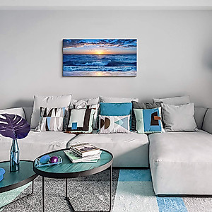 canvas wall art for living room Blue Ocean Sea sun landscape painting bathroom Wall Decor Ready to Hang for Home Decorations office family bedroom kitchen Works canvas Prints pictures 24" x 48"inch