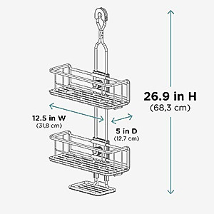 Zenna Home NeverRust Aluminum Adjustable Hanging Shower Caddy, Satin Chrome