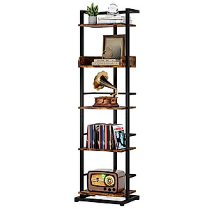 Hosfais Book Shelf Narrow Bookshelf: 5 Tier Wood Bookcase with Metal Edge Protection Industrial Modern Bookshelf Book Storage Organizer for Living Room Bedroom Home Office (Rustic Brown)