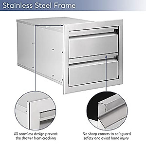 Seeutek Outdoor Kitchen Drawers Stainless Steel, 14W x 14.4H x 23.2D Inch Flush Mount Double Drawers with Embedded Handle, BBQ Drawers for Outdoor Kitchens or BBQ Island Patio Grill Station