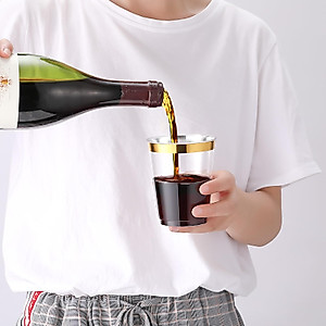 JOLLY CHEF 100 Pack 10 oz Gold Plastic Cups, Clear Plastic Glasses Tumblers, Elegant Gold Rimmed Disposable Cups Perfect for Weddings, Thanksgiving Day, Christmas