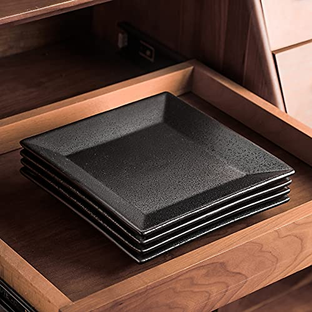 vicrays Ceramic Square Dinner Plates Set 8 inch Porcelain Serving Plates for Salad Dessert Appetizer Bread - Set of 4 - Dark Grey