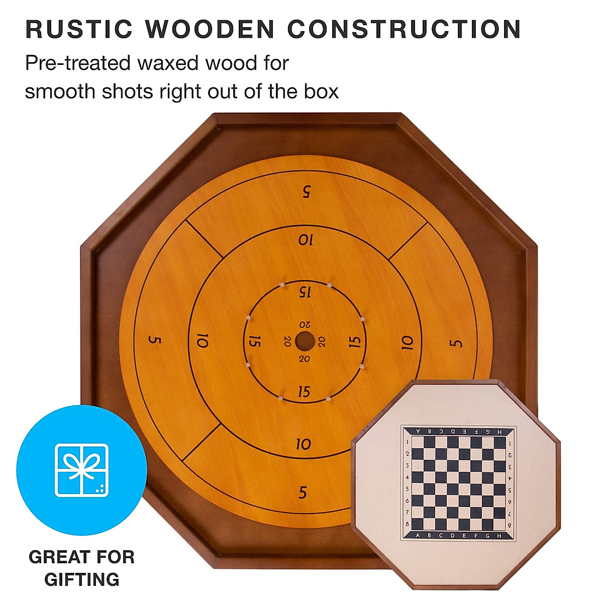 Tournament Crokinole & Checkers | Classic Dexterity Board Game for Two Players | 24 Black & White Discs & Game Board | 27 Inch