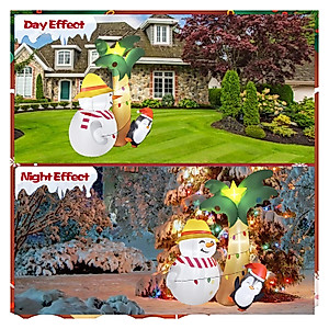 7FT Outdoor Inflatables Palm Tree,Funny Outdoor Inflatable Tree Hawaiian Snowman and Penguin Lighted,Cute Holiday Blow Up Outside Yard Decoration