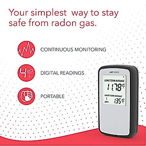 Airthings Corentium Home Radon Detector 223 Portable, Lightweight, Easy-to-Use, (3) AAA Battery Operated, USA Version, pCi/L