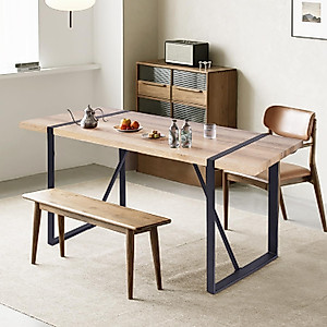 FurnitureR 55 Inch Rectangular Dining Table Large Home Office Desk with Heavy-Duty Wooden Tabletop and Metal Frame for Meals/Work/Gaming/Conference, Oak