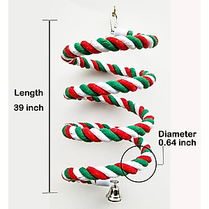 39'Bird Rope Perches(Xmas Edition) Birdcage Swing Toys 100% Cotton No Smell Peck/Chewing with Bell Climbing Standing Bungee Bird Toys for Small to Regular Size Parrot Cockatiel Birds (Size)