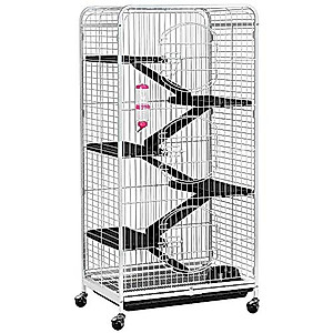 go2buy Metal 3 Doors Rats Rabbit Ferret Cage Playpen, 25.2Lx 16.9Wx 51.6H-inch White