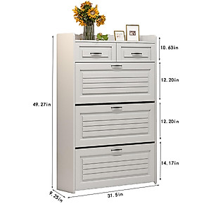 MOOLSUN Multi Functional Narrow flip Shoe Cabinet -3-Layer flip Drawer+2 Storage Drawers, Ultra-Thin Shoe Cabinet Suitable for Various Shoes, Suitable for Apartment entrances and corridors (White)