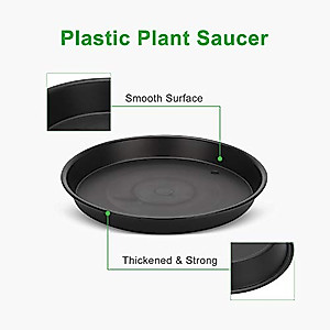 GROWNEER 6 Packs 12 Inches Plant Saucer Drip Trays, Suit for Pots Less Than 10 Inches Bottom Diameter, Round Plastic Plant Pot Saucers Flower Pot Tray for Indoor Outdoor Garden, Black