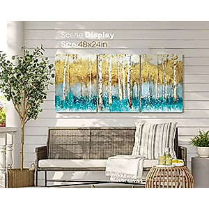 Canvas Wall Art for Living Room Tree Art Teal Yellow Wall Decor Birch Tree Wall Paintings Bedroom Decorations Forest Landscape Picture for Office Home Dining Room Kitchen Bathroom Wall 36x16in