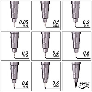 Precision Micro-Line Pens, Set of 9 Black Micro-Pen Fineliner Ink Pens, Waterproof Archival ink, Multiliner, Sketching, Anime, Artist Illustration, Technical Drawing, Office Documents