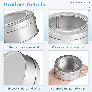 20 Pcs Metal Tin Cans 4 OZ Round Containers with Clear Tops, Empty Food Storage Containers for Storing Candles, Candies, Tea, Silver Tin Cans for Kitchen, Office, Travel