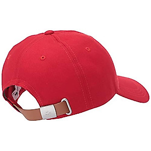 Lacoste Mens "Big Croc" Twill Adjustable Leather Strap Hat, Red, One Size