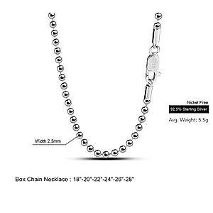 Meilanduo Solid 925 Sterling Silver 2.3mm Ball Bead Chain Necklace 18, 20, 22, 24, 26, 28 Inch for Women & Men (28")