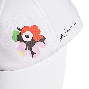 adidas X Marimekko Curved Visor Adjustable White Baseball Hat, One Size Fits Most