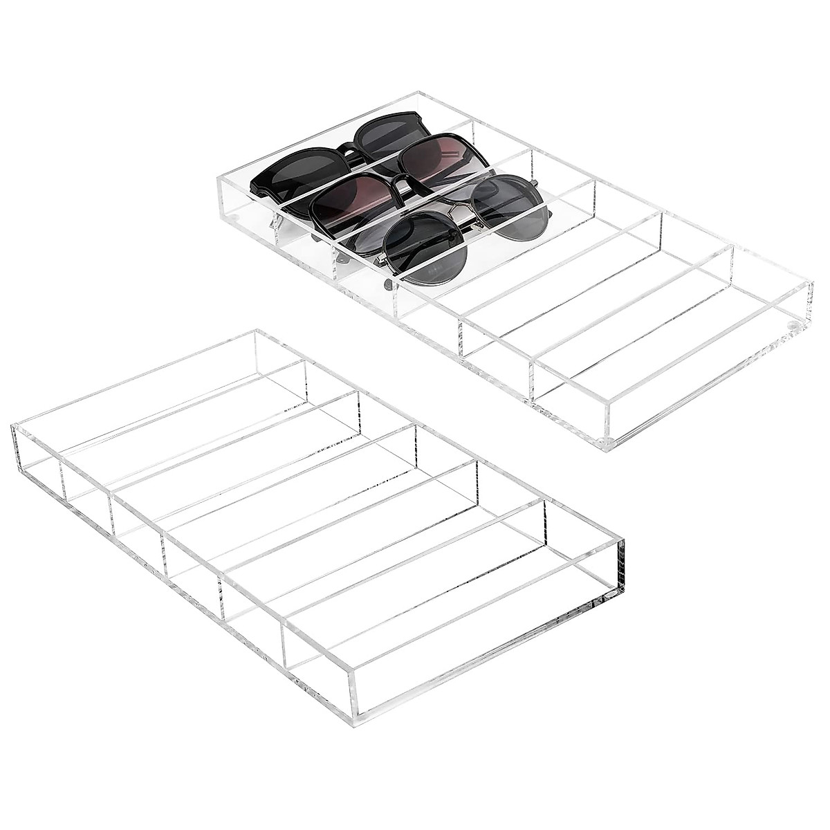 MyGift Premium Clear Acrylic Sunglass Holder Display Tray with 6 Compartments, Drawer Organizer Storage Case for Sunglasses, Reading Glasses, Eyewear, Jewelry, Makeup and Perfume Vanity Tray, Set of 2