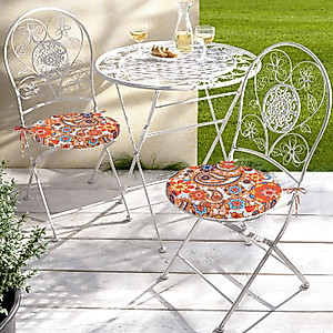 GUEGLSA Indoor Outdoor Round Chair Cushions 15 inch, Waterproof Bistro Seat Cushion with Ties ，Non Slip Circle Stool Chair Pads Set of 2, Orange Paisley