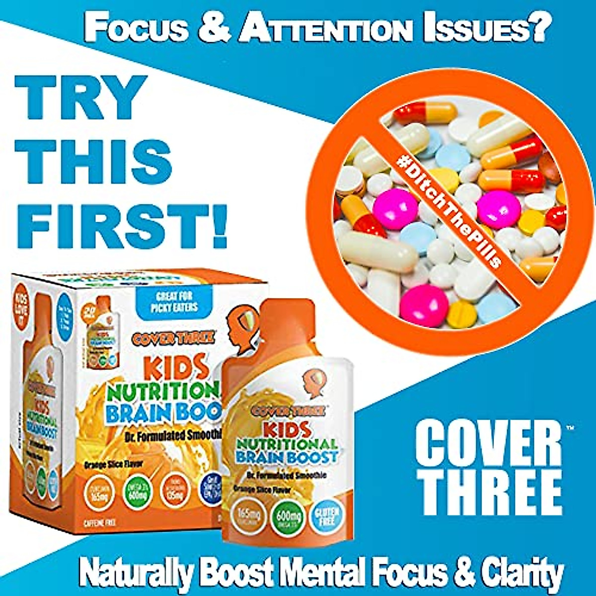 Kids Nutritional Brain Supplement- Boost Child Memory, Focus, Calmness- Support Brain, Immune, Vision, Heart Health- Omega Fish Oil DHA, Vitamin C, Turmeric, Resveratrol- Liquid Squeeze Pouch (1 Box)