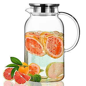PARACITY Glass Pitcher with Lid, Hot& Cold Glass Water Pitcher with Handle, Iced Tea Pitcher Carafe for Coffee, Juice, Lemonade and Milk 61oz/ 1.8L…