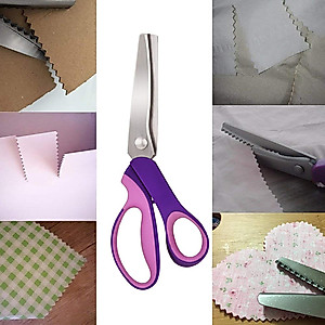 JISTL Professional Stainless Steel Dressmaking Sewing Craft Scissors, 9.3 inches Handled Pinking Shears (Purple)