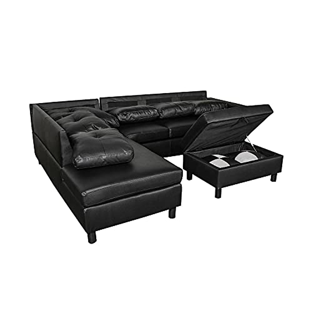 DHHU 3 Piece Living Room Furniture Set, Couch with Storage Footrest, Sectional Sofa for Home, Office, Studio, 103" x 72.5" x 32", D-L-Shaped/Black