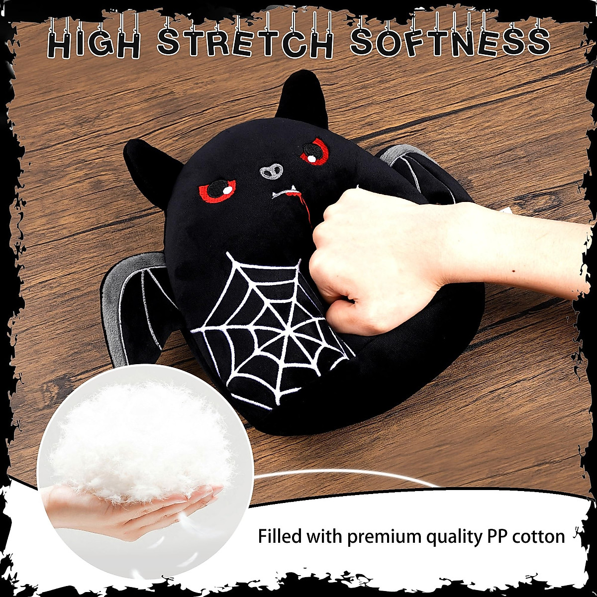 Halloween Stuffed Animal Plush Toy - 7.8 Inch Spider Web Black Bat Plush Pillow Soft, Cute Stuff Animals Plushies Toys Gift for Kids Girls Boys, Halloween Party Decorations, Birthday Christmas