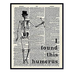 Funny Skeleton Dictionary Art Poster - 8x10 Upcycled Steampunk Home, Apartment or Wall Decoration, Room Decor for Home or Doctors Medical Office - Cool Unique Gift for Goth Fans - Picture, Print Photo