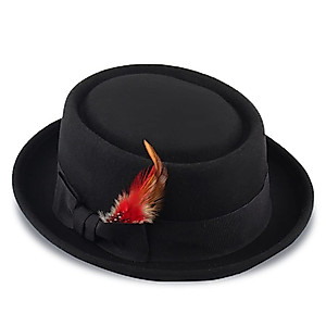 Pork Pie Hat for Men/Women Wool Felt Fedora Boater Porkpie Flat Top Derby Black