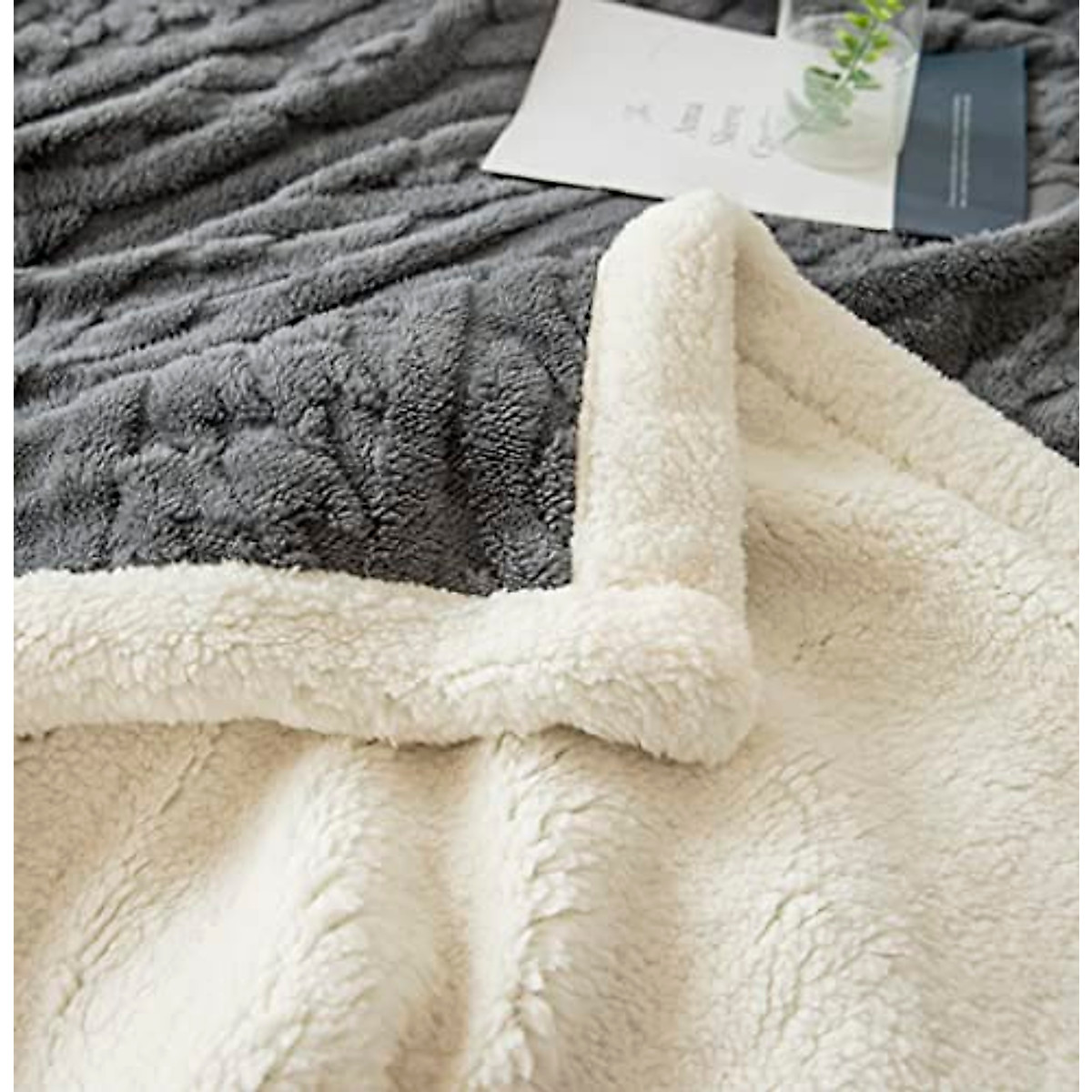 Warm Sherpa Fleece Blanket Twin Size Thick Throw Soft Plush Fluffy Boho Tufted Blanket for Bed Sofa Couch, Cozy Warm Velvet Fleece Throw for Winter, Gray 60''x80''