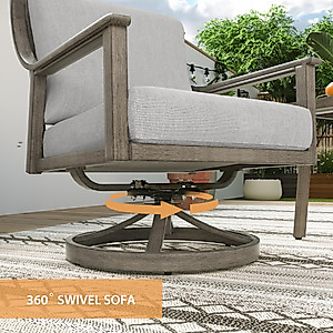 HAPPATIO Outdoor Patio Single Swivel Sofa Chair, Aluminum Patio Furniture Armchair,360 Degree Rotating Basic with 4.5" Thicken Removable Cushions for Deck, Lawn, Outside (Grey)