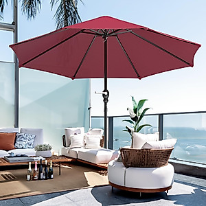 Magshion 9FT Outdoor Market Patio Umbrella, Large Waterproof Sun Umbrella with Crank Lift & 8 Steel Ribs, Sturdy Pole for Garden, Deck, Backyard & Pool (Red)