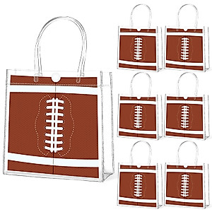 Lonfliness 24Pcs Football Clear PVC Gift Bags With Handles Bulk Sport Theme Goodie Treat Candy Bags Rugby Team Present Wrap Tote Bags for Boys Birthday Party Favor Baby Shower Decorations Supplies