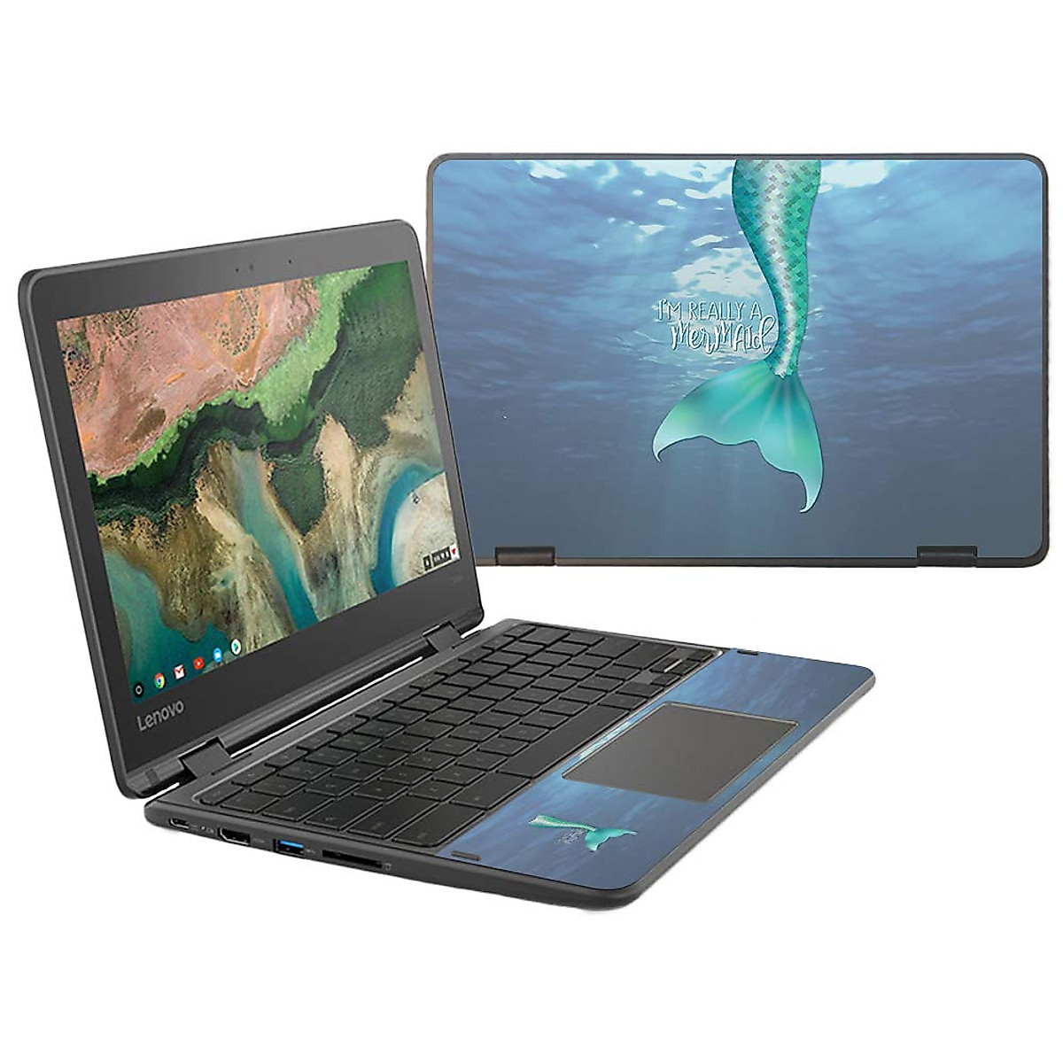 MightySkins Skin Compatible with Lenovo 300e Chromebook 11.6" (2018) - Im Really A Mermaid | Protective, Durable, and Unique Vinyl Decal wrap Cover | Easy to Apply, Remove | Made in The USA