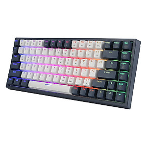 HUO JI CQ84 Wireless Mechanical Gaming Keyboard, Programmable RGB Backlit, Bluetooth, Red Switches, 84 Keys, Wired 60% Keyboard for iPad, iMac Android/Windows Tablet Laptop Desktop, White Blue
