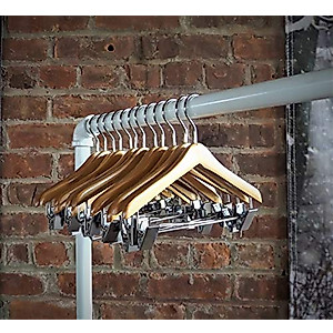 NAHANCO MINI8RC12 Deluxe Flat Wooden Pet, Doll Clothes, Accessory, Jewelry Hanger with Chrome Hook Ball end with Clips, 8", Natural (Pack of 12)