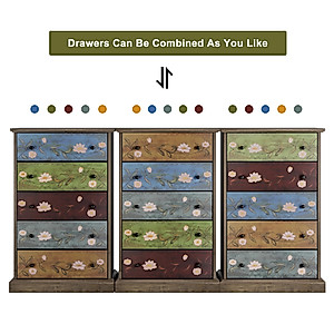 FINETONES 5 Drawer Dresser, Wood Dresser Boho Dresser Chest of Drawers, Tall Dresser with Large Storage Space, 16.3D x 23.6W x 39.4H Inch Wood Dresser Accent Dresser for Home Office