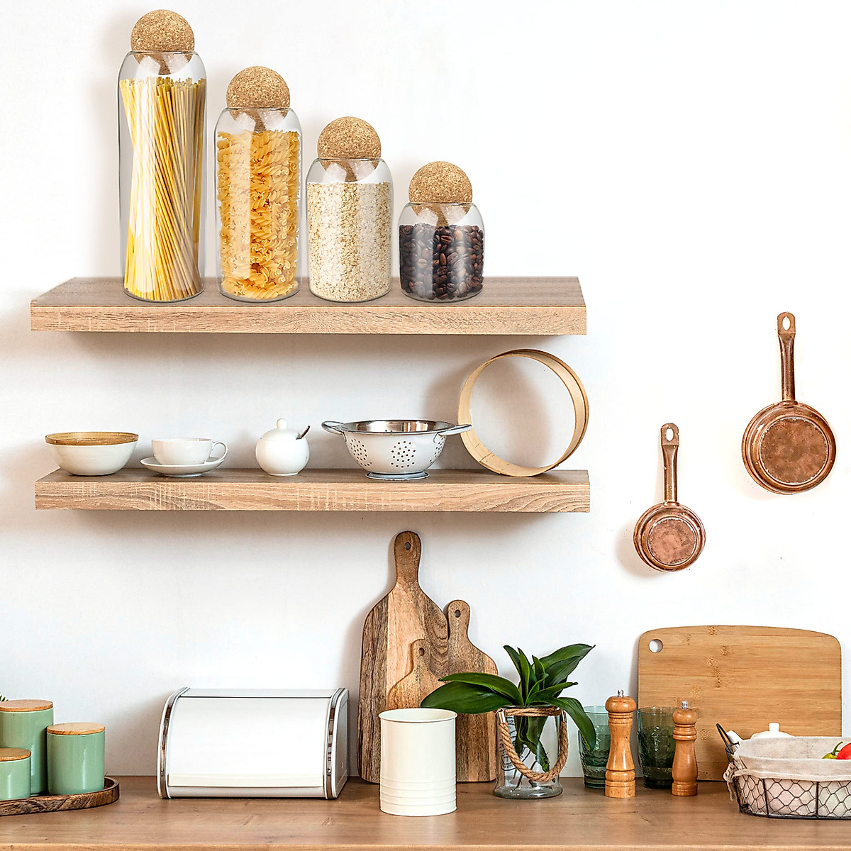 HOMEARAY Glass Food Storage Jars with Lids – Premium Transparent Cereal Jars Storage with Ball Cork Lid – Flour and Sugar Jars with Cork Stopper – Ideal for Storing Your Food