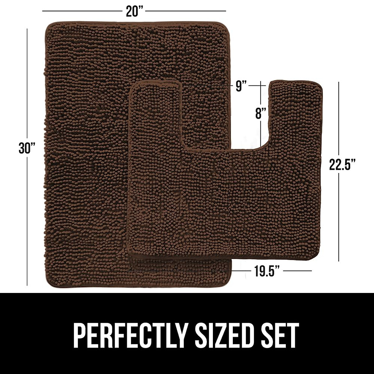 Gorilla Grip Bathroom Rug Sets, Soft Chenille 2 Piece Area Rugs Set, Toilet Base Mat and 30"x20" Carpet, Absorbent Microfiber Washable Mats Dry Quickly, Home Décor and Bath Room Accessories, Caramel
