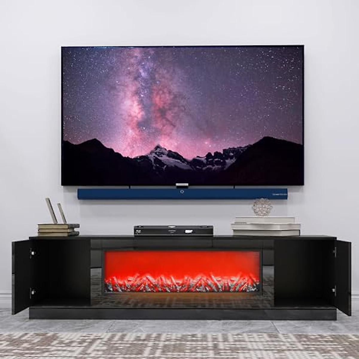 Daxue 71” TV Stand with Electric Fireplace Removable, Black Entertainment Center with Storage, Media Console Cabinet for 75 inch TV