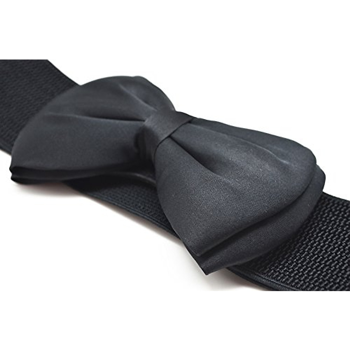 Meta-U Women Flower Elastic Wide Waist Belt (black bow & white bow)